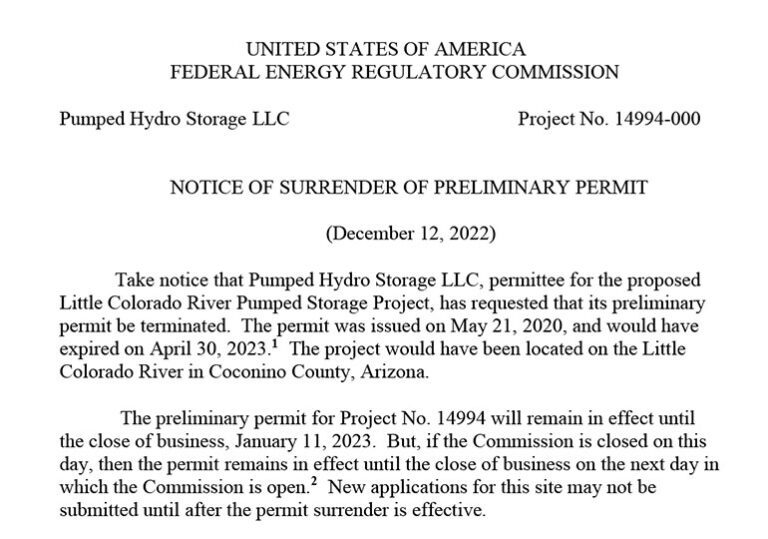 Notice of Surrender Little Colorado River Dam Permit | Grand Canyon Trust